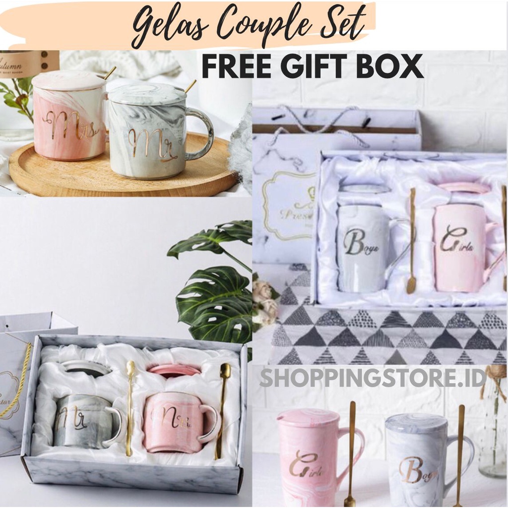 Jual Gelas Couple Mug Set Mr & Mrs 2In1/Gelas Couple Marble Mug Set ...