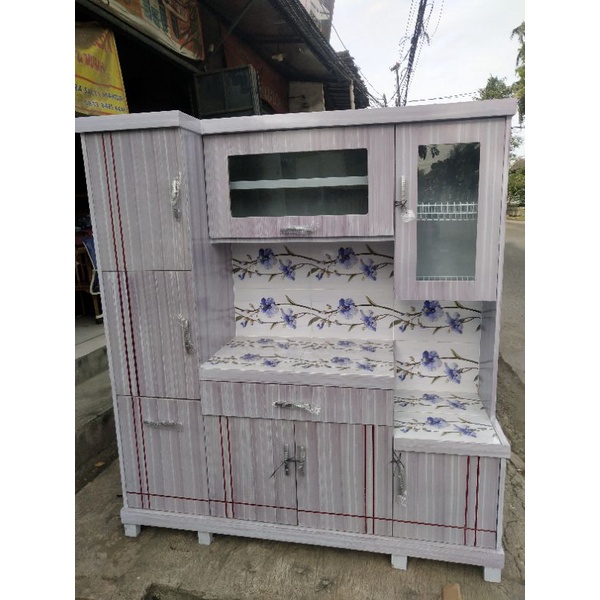 Jual rak piring lemari sayur pintu 4 hidrolik laci sleding kayu triplek ...