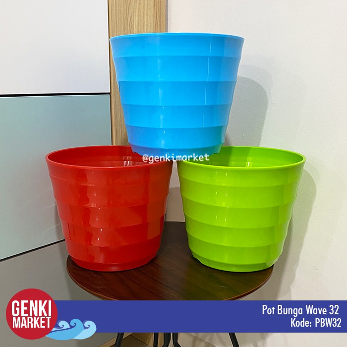Jual Pot Bunga Wave 32 Hijau Merah Biru / Pot Bunga Gelombang Diameter ...