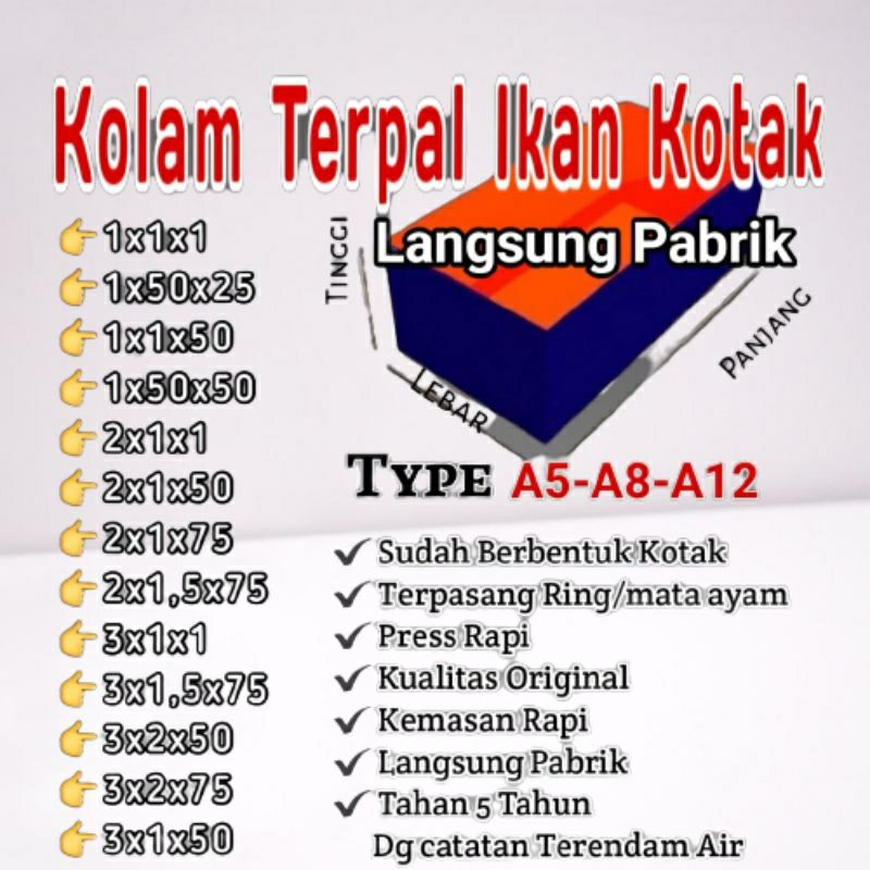 Jual Kolam Terpal Ikan Type/Ketebalan A5 A8 Dan A12,100% Original Korea ...