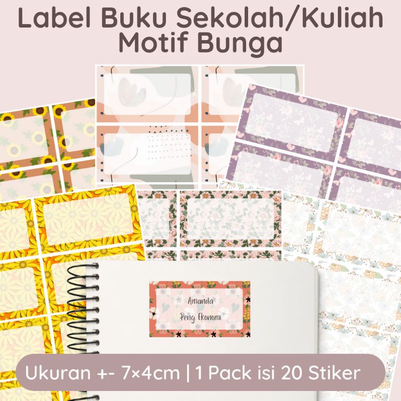 Jual Stiker Label Nama Buku CUSTOM | Label Sticker Motif Bunga | Lucu ...