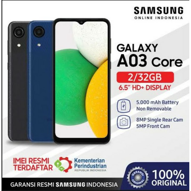 Jual SAMSUNG A03 Core RAM 2/32 GB, NEW, ORI, Bergaransi Resmi | Shopee ...