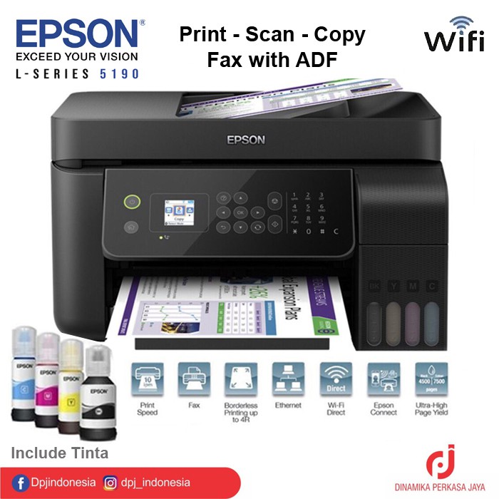 Jual PRINTER EPSON L5190 - Wi-Fi, Print Scan Copy, Fax with ADF - INK ...