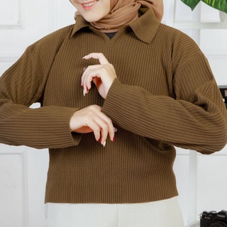 Jual atasan rajut polo knit crop top/outer rajut crop top/korean outfit crop lengan panjang ...