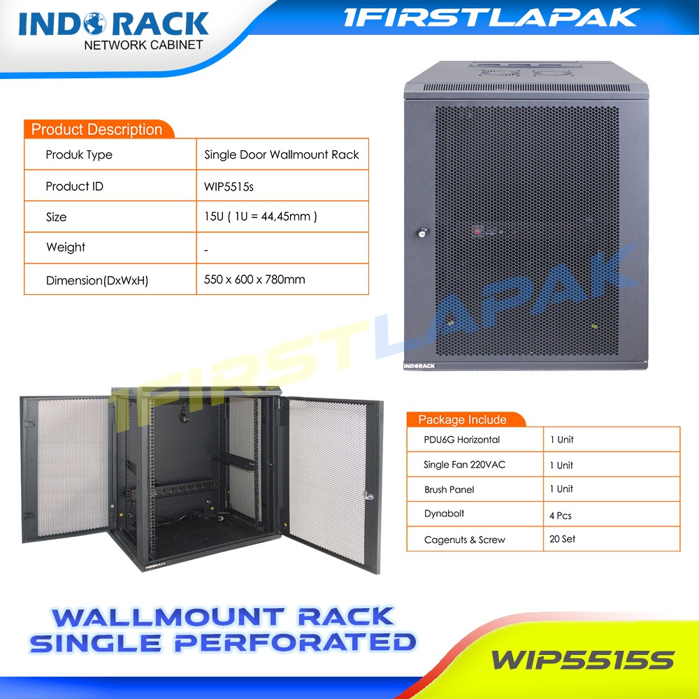 Jual Rack Server Wallmount 15U Single Door Perforated WIP5515S Indorack ...