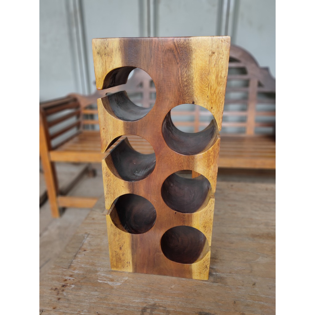 Jual Rak Botol 6 Lubang Kayu Suar - Wine Bottle Rack | Shopee Indonesia