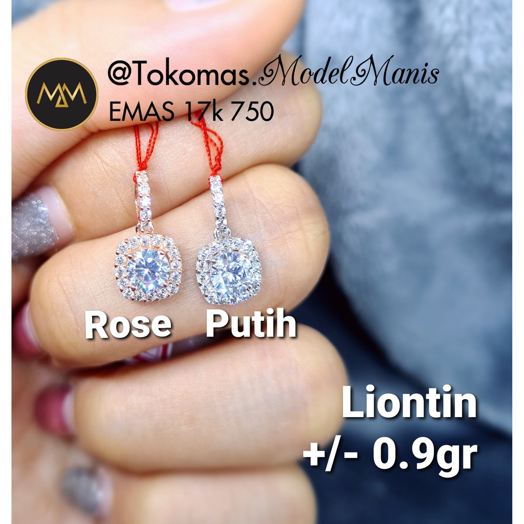 Jual liontin diamond looks kotak simple mewah emas asli 750 kadar 17 K ...