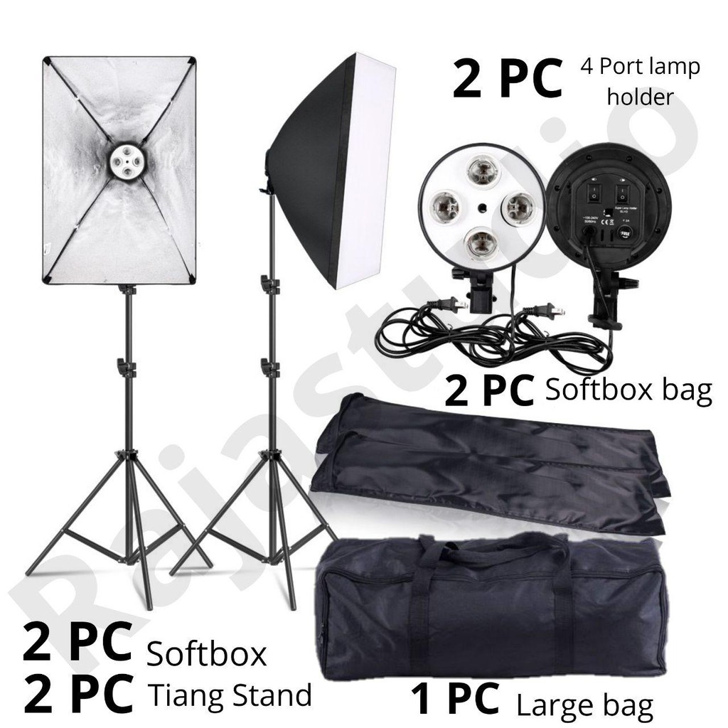 Jual Paket 2 SET Lampu Studio Video Softbox Foto Studio 4 Socket E27 ...