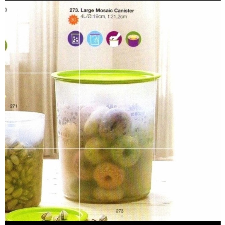 Jual tupperware large mosaic canister hijau - green 4 liter - toples ...