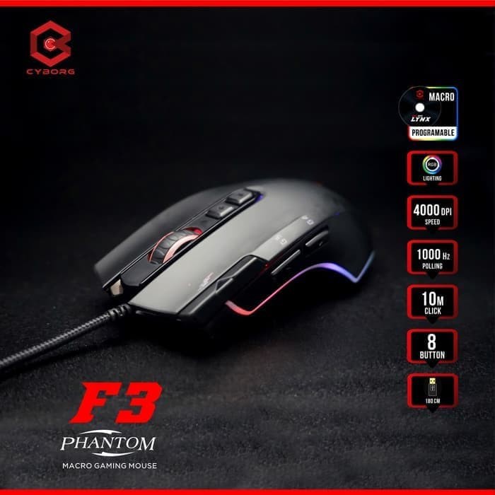 Jual HARGA KHUSUS Cyborg Mouse Gaming Macro RGB F3 Phantom Indonesia ...