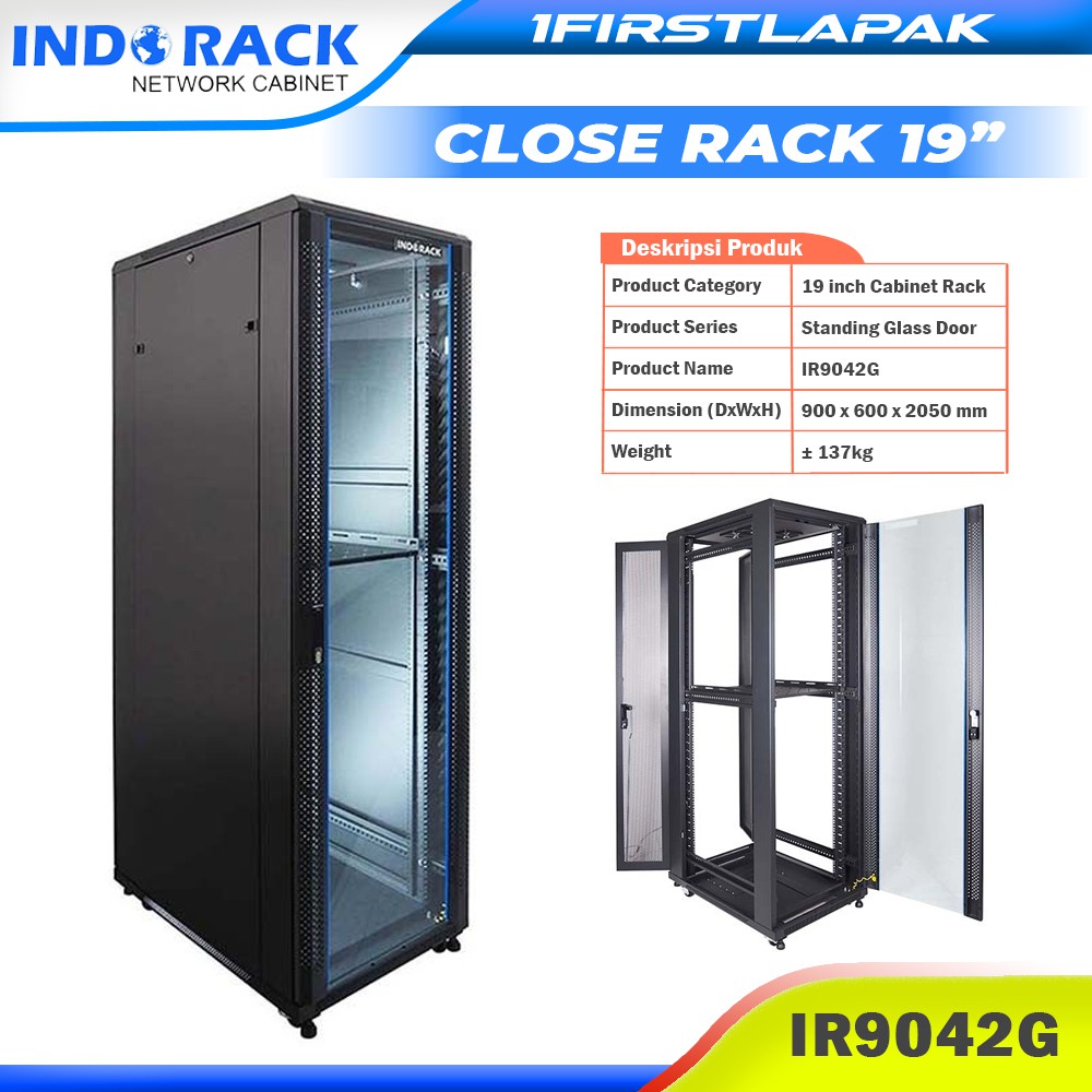 Jual Indorack Rack Server Standing Close Rack 42U Glass Door IR9042G ...