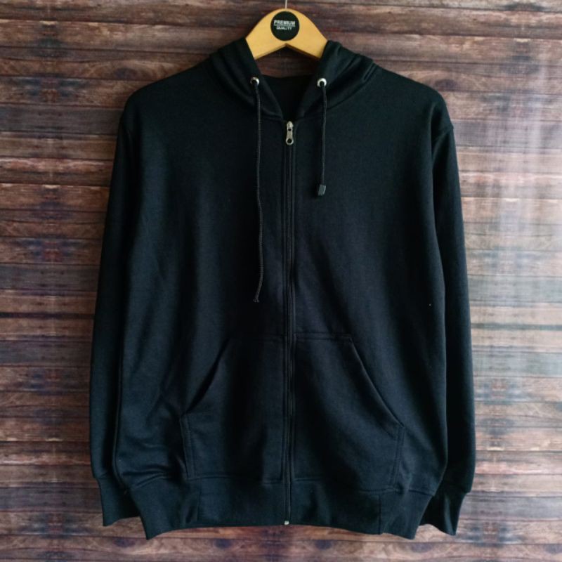 Jual COD GROSIR SWEATER zipper HOODIE HITAM COTTON BAHAN FLEECE tebal ...