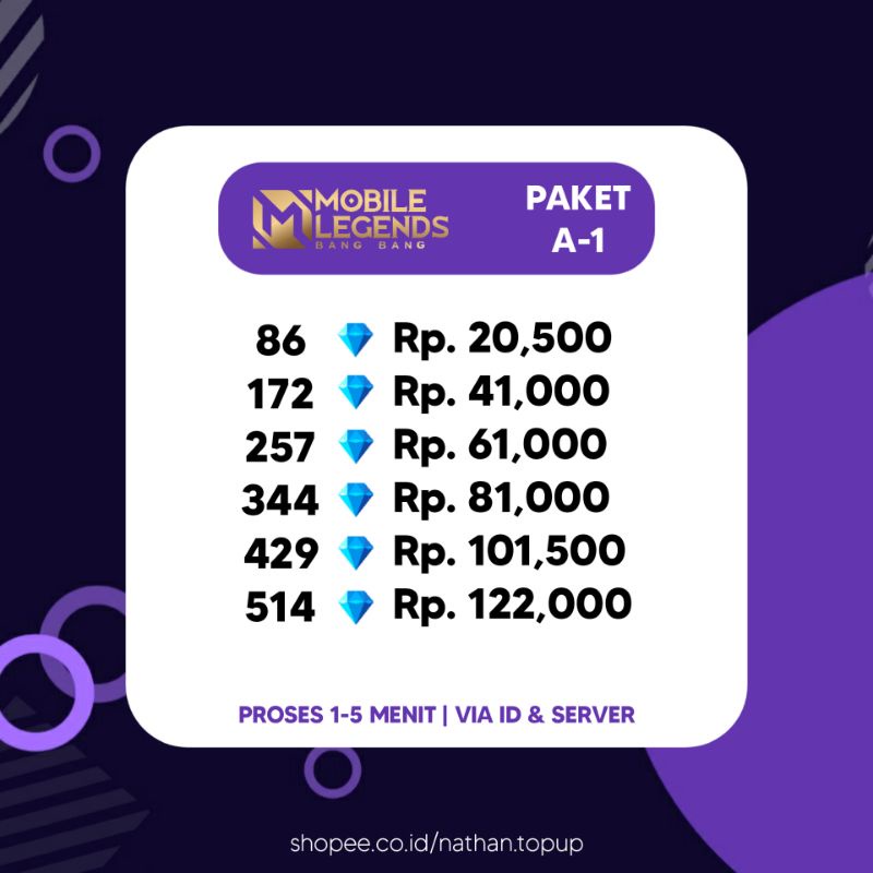 Jual TOP UP DIAMOND MLBB PAKET A - PROSES FASTHENG - MOBILE LEGENDS DM ...