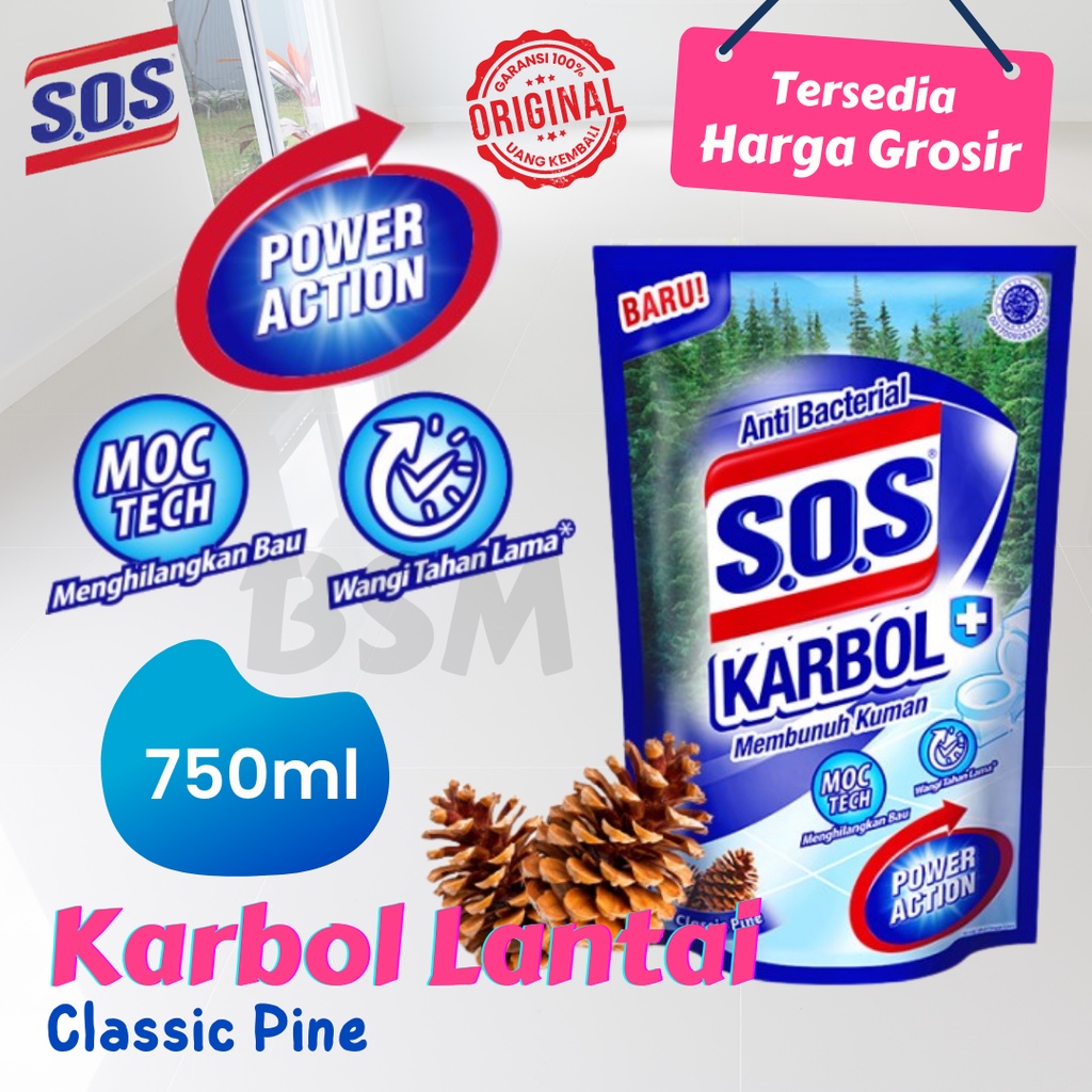 Jual SOS Karbol Pembersih Lantai Classic Pine 750ml Refill | Karbol ...