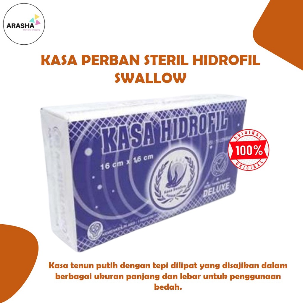 Jual KASA PERBAN Steril Hidrofil Swallow 16x16 1 Box Isi 16 Lembar Biru ...