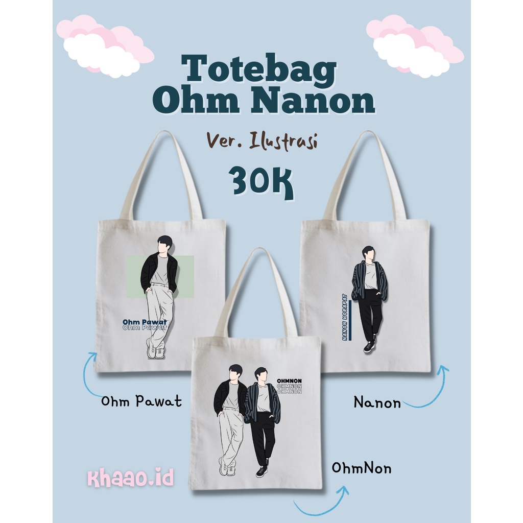 Jual Totebag Tote bag ohm pawat nanon korapat Thai Actor Ilustrasi Ohmnon Bad Buddy series ...
