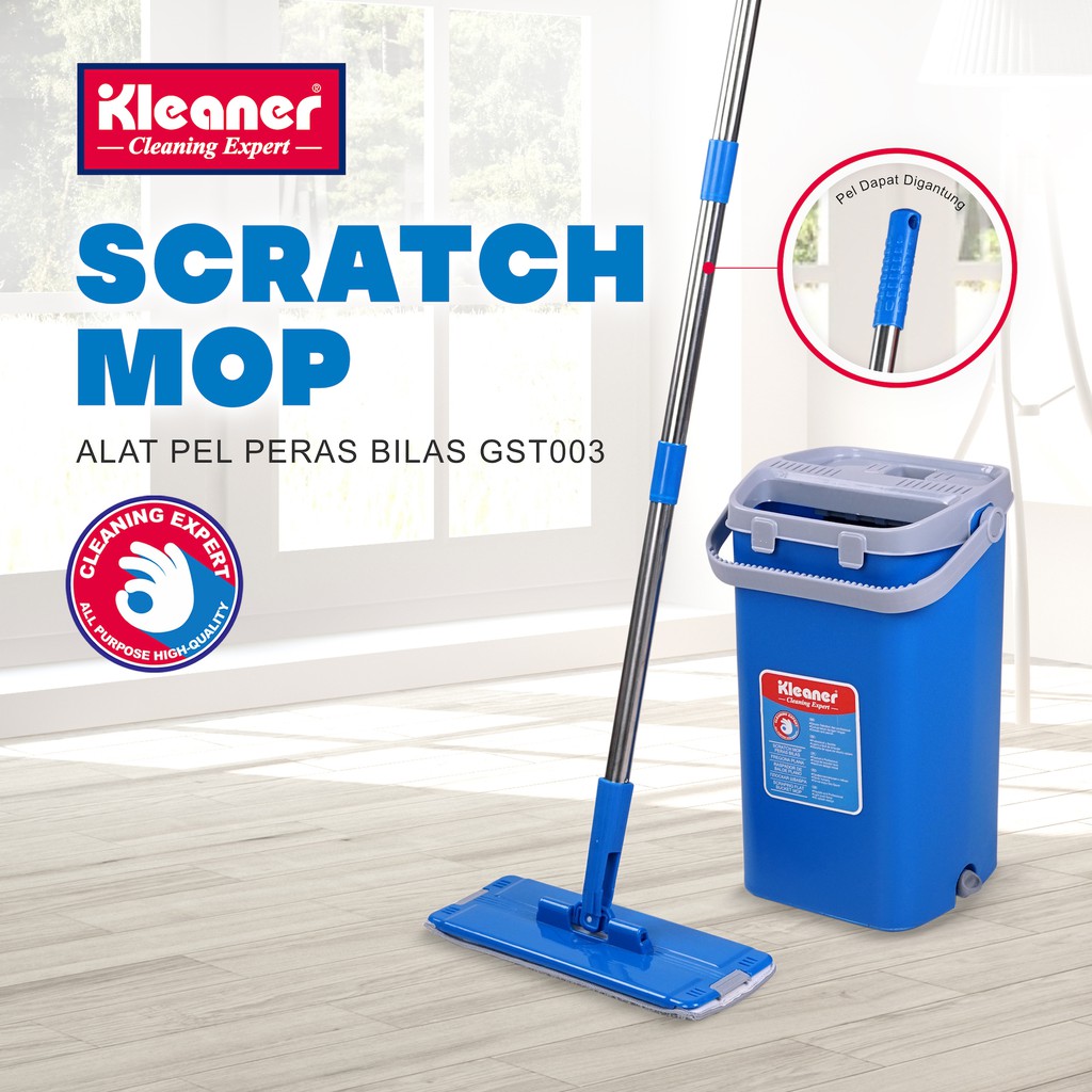 Jual Kleaner Alat Pel 1 Set Dengan Ember Scratch Mop Pembersih Lantai GST003 | Shopee Indonesia