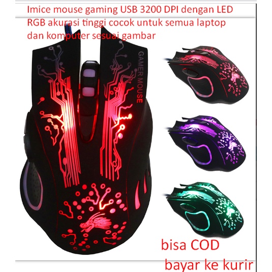 Jual Imice mouse gaming USB 3200 DPI dengan LED RGB akurasi tinggi ...