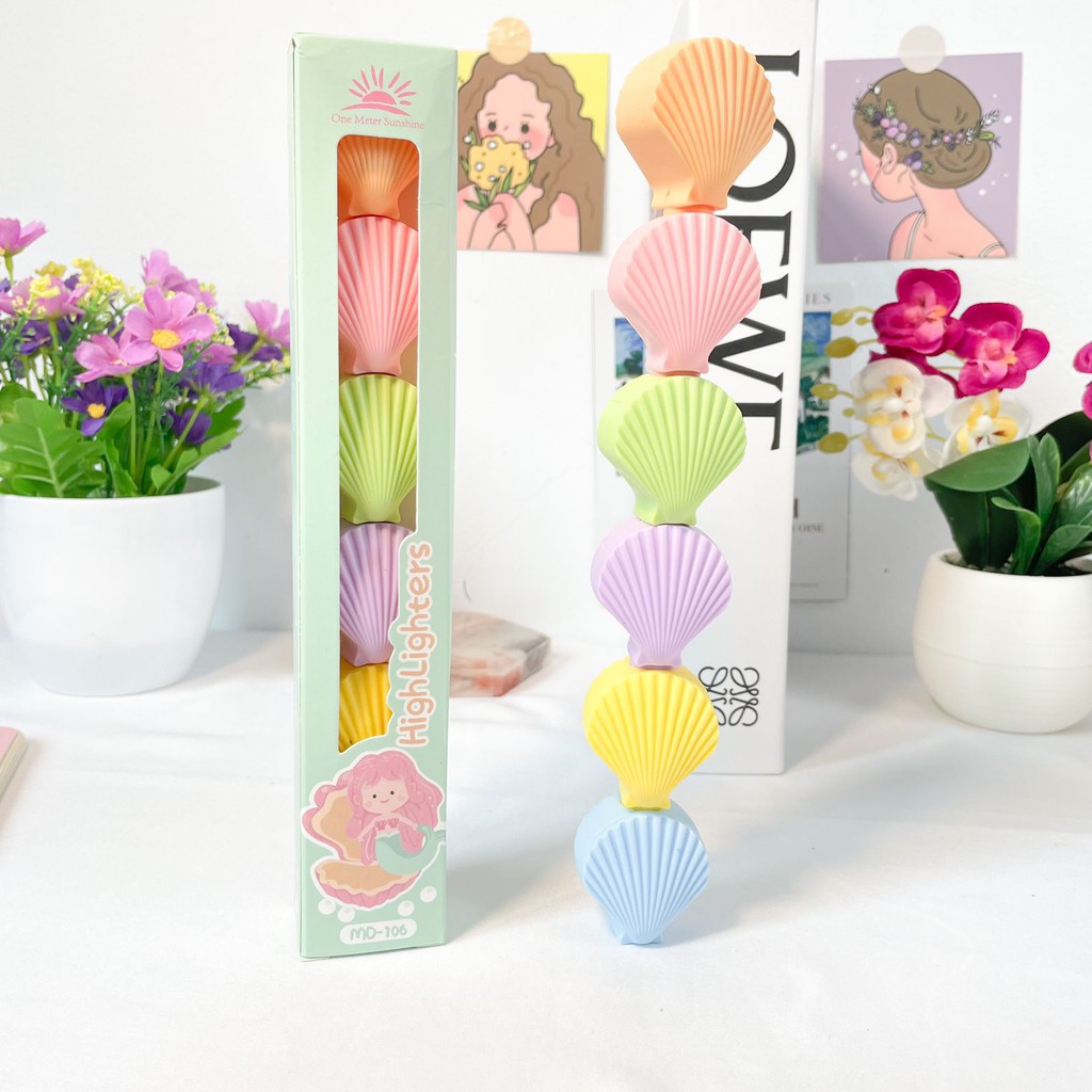 Jual Highlighter 5 warna bentuk Kerang Shell Laut Sea Mermaid warna ...