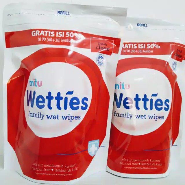 Jual Refill Tissue Basah Antiseptic Mitu Wetties Family Wet Wipes 90 ...