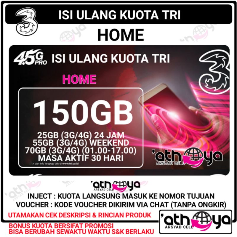 Jual Kuota 3 Kuota Tri Paket data tri Paket data 3 117GB 150GB HOME Indonesia|Shopee Indonesia