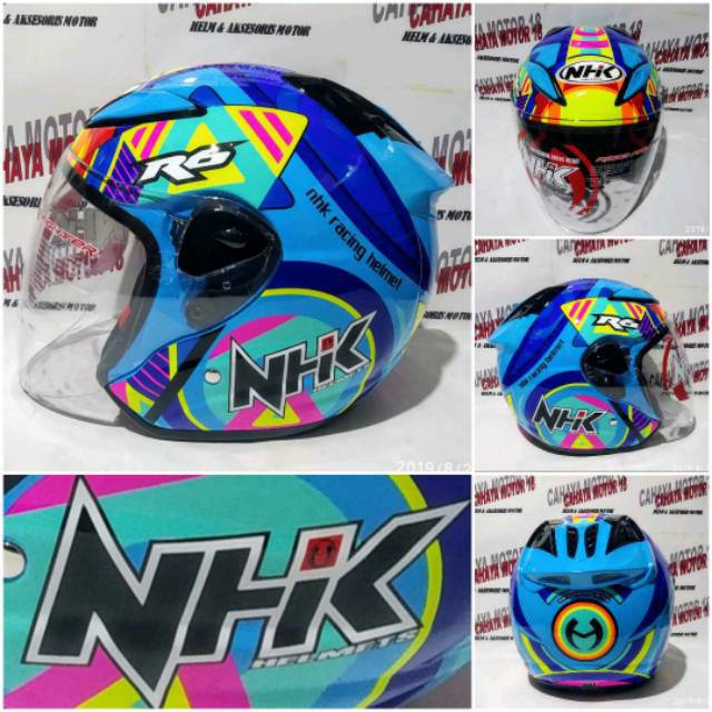 Jual Helm Nhk R6 Motif Pigment blue Fluorecent Flo biru Indonesia ...