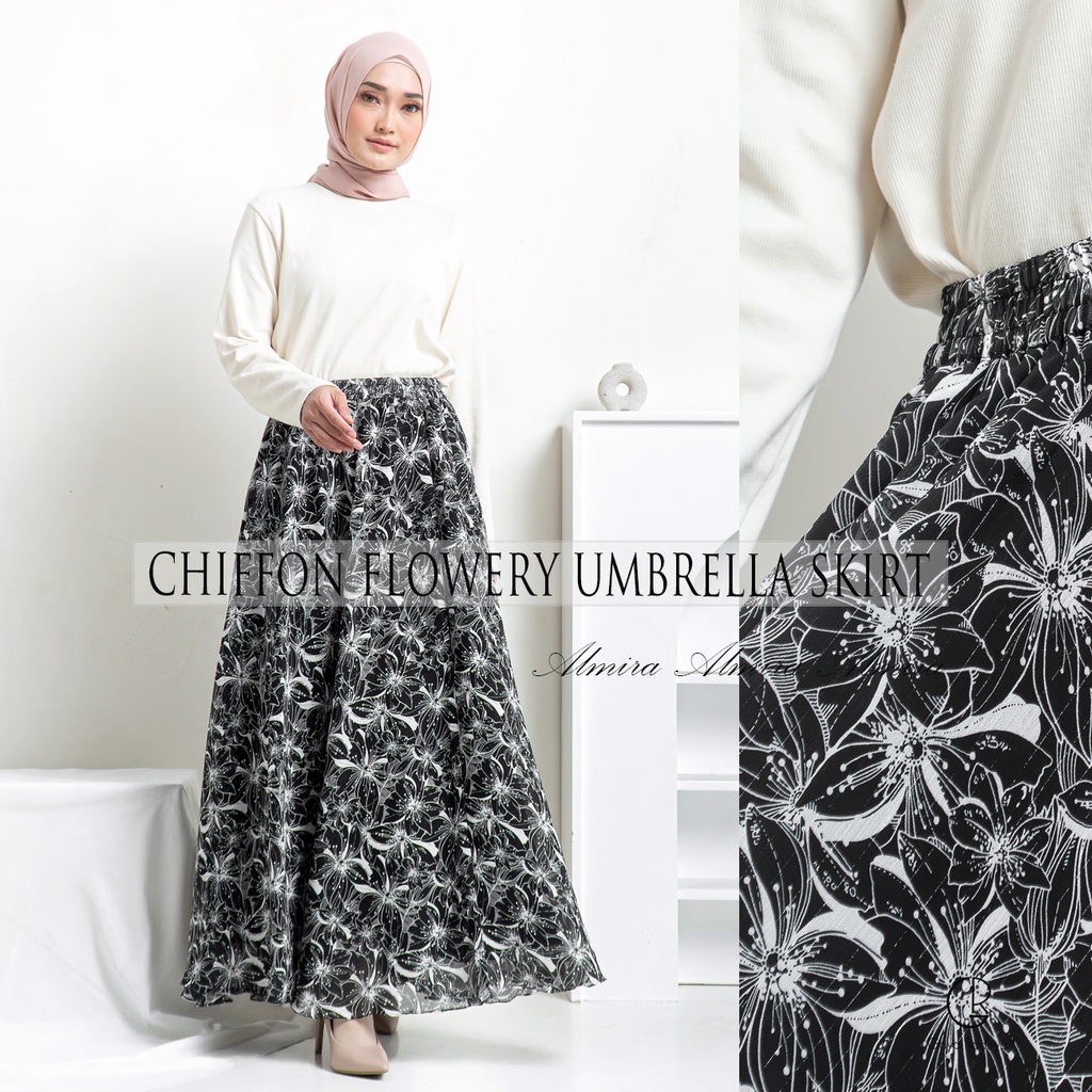 Jual Rok Sifon Motif Bunga Model Payung Flowery Chiffon Umbrella Skirt ...