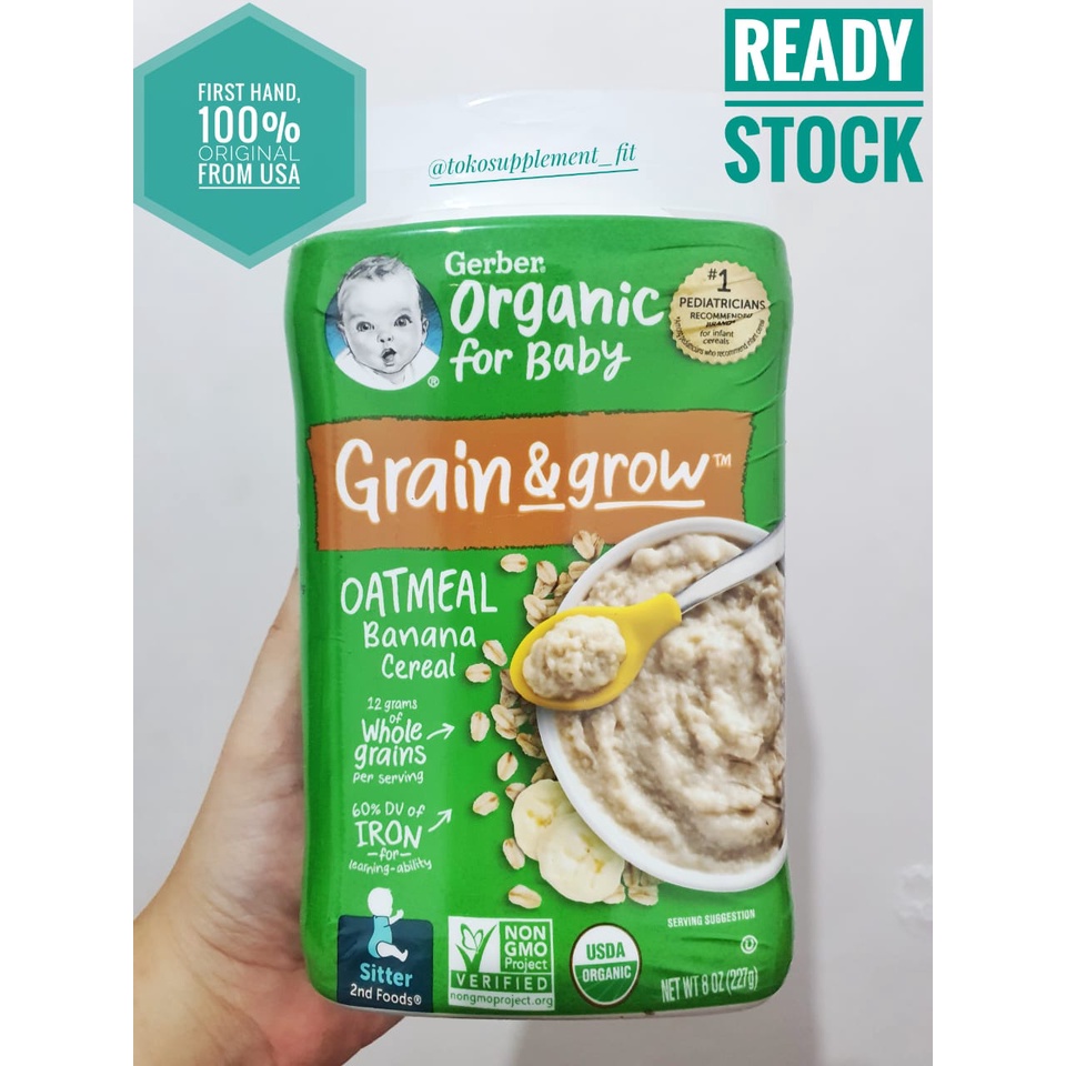 Jual Gerber Organic For Baby Grain & Grow Oatmeal Banana Cereal, 2nd ...