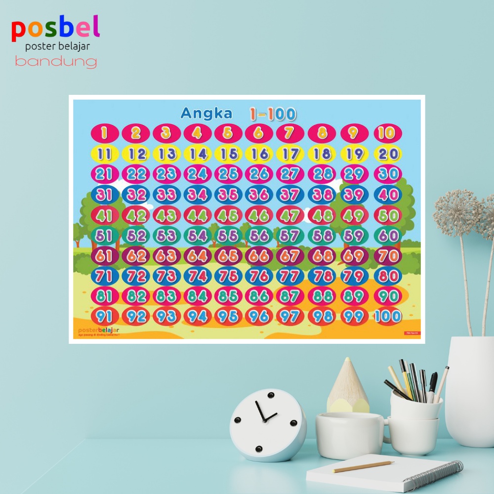 Jual Poster Angka 1 - 100 media edukasi anak usia dini balita TK Tipe ...