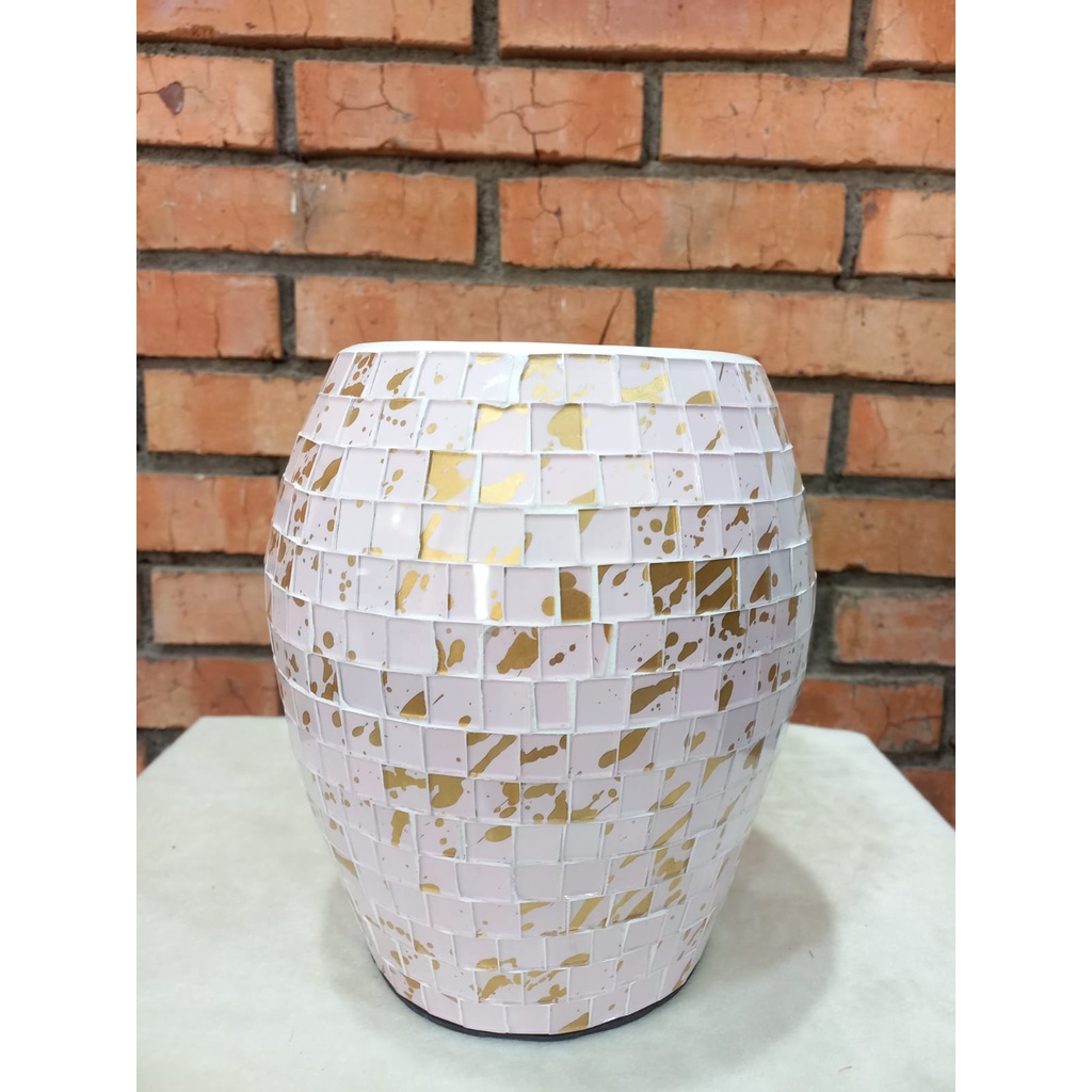 Jual Vase Mozaik Kaca Pink Emas ( Termasuk Bubble Wrap 3 Meter ...