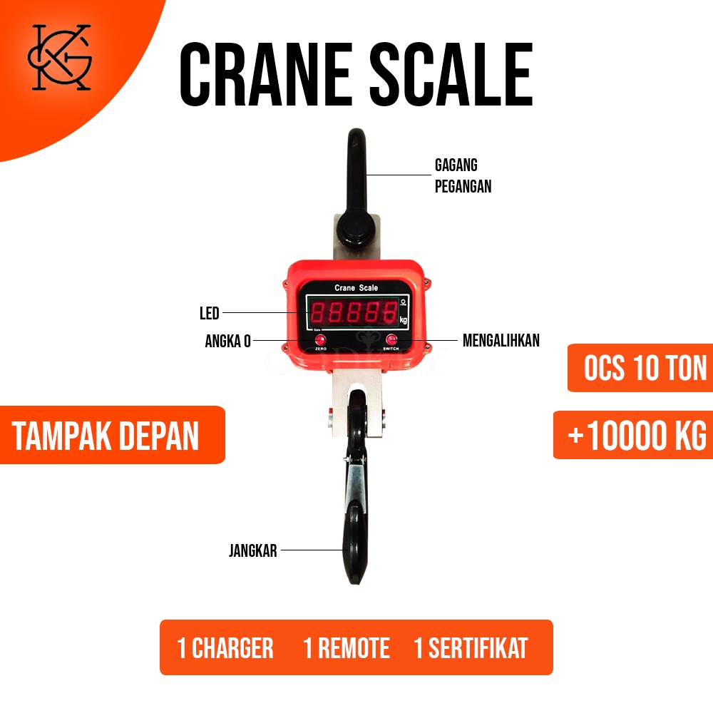 Jual Timbangan Gantung Digital LED Remote Kontrol Besi Hanging Scale Crane Scale 10T LCD OCS 10 ...
