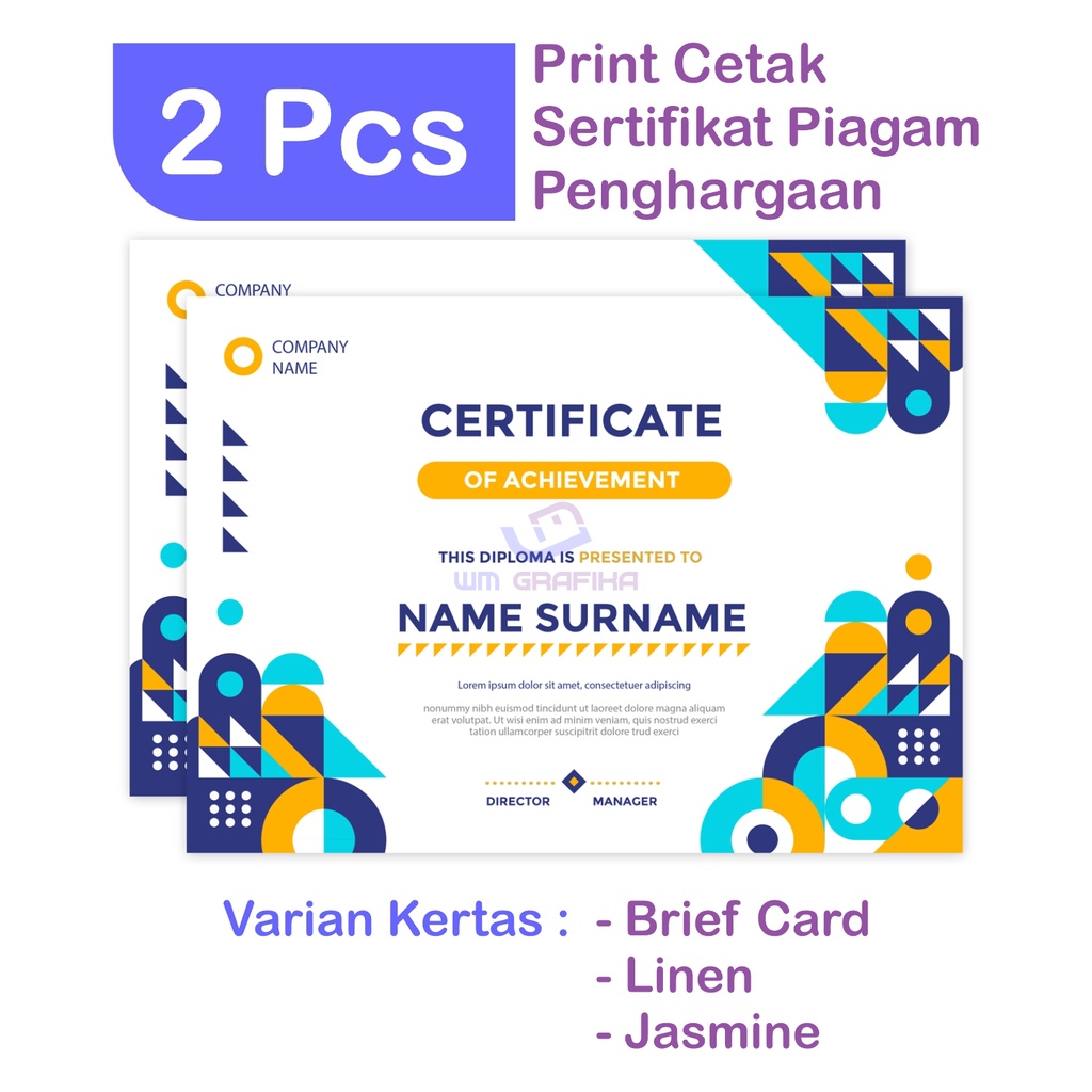 Jual 2 Pcs Print Cetak Sertifikat Piagam Penghargaan Ukuran F4 A4 ...