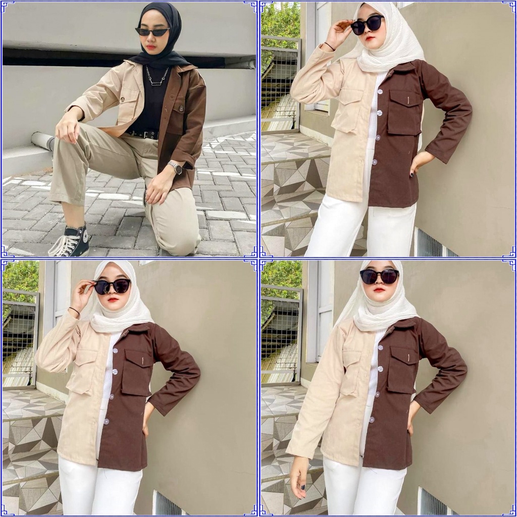 Jual Erfashion - Jaket Kanvas Wanita Two Tone Combinasi Dua Warna ...