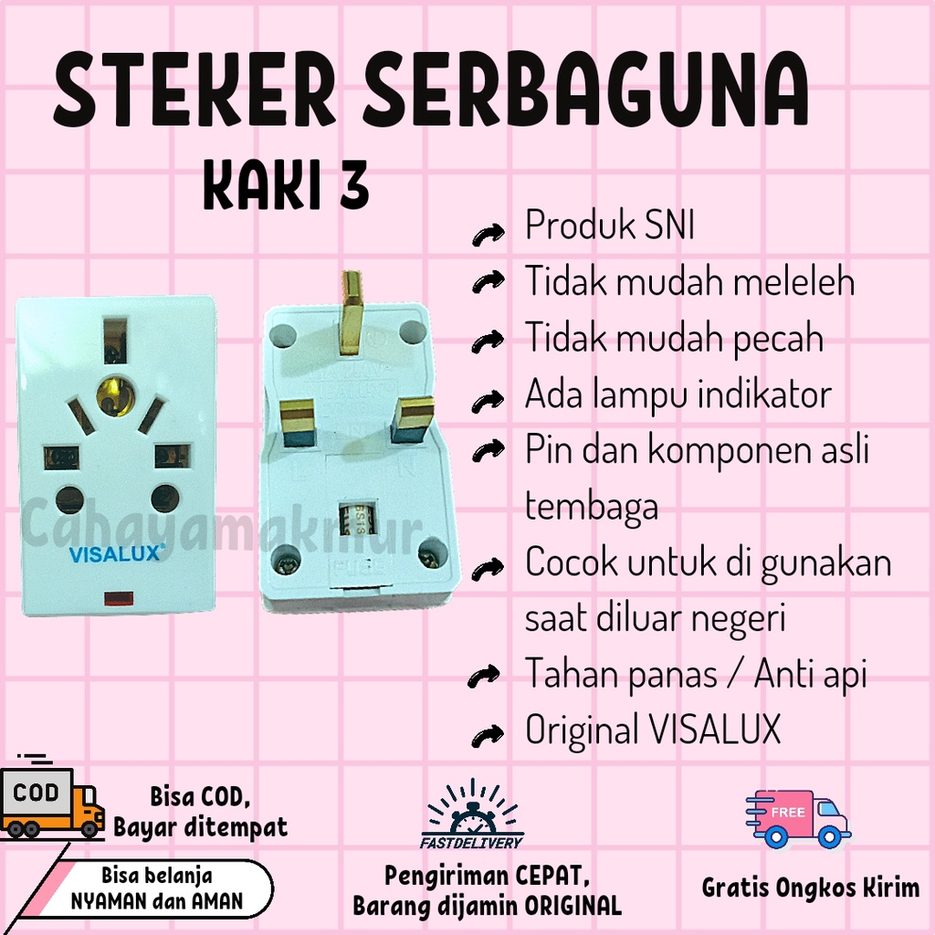 Jual VISALUX STEKER SERBAGUNA KAKI 3 / COLOKAN LISTRIK KAKI 3 | Shopee ...