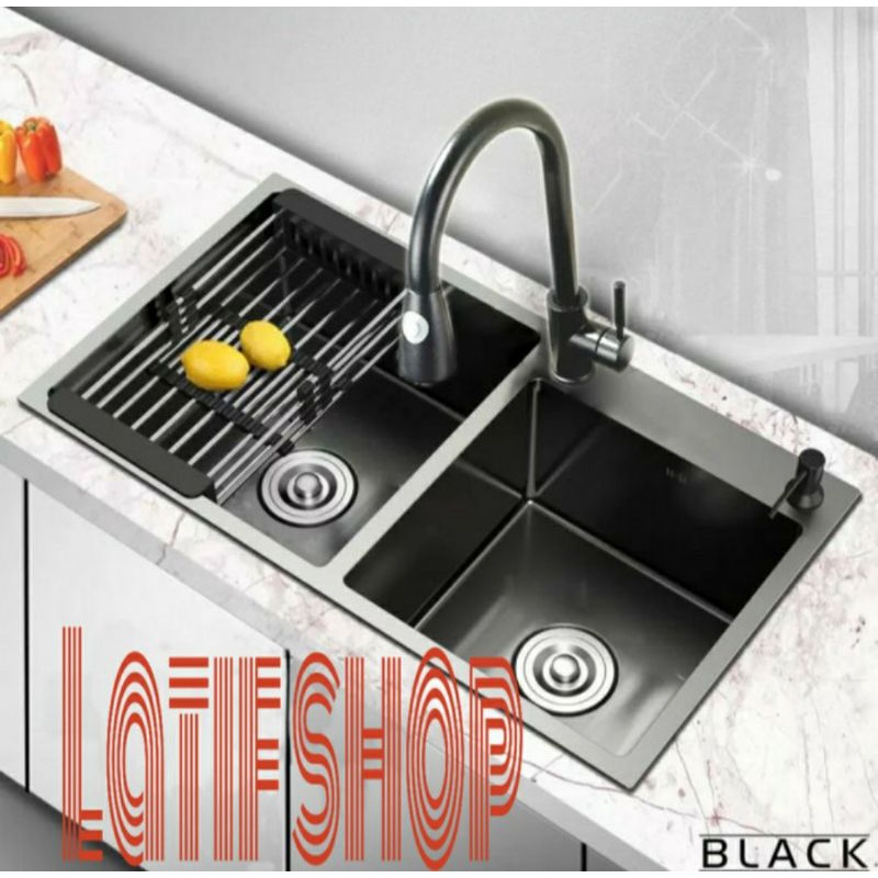 Jual Paket kitchen sink onan 8245 hitam + kran tarik hitam. original ...