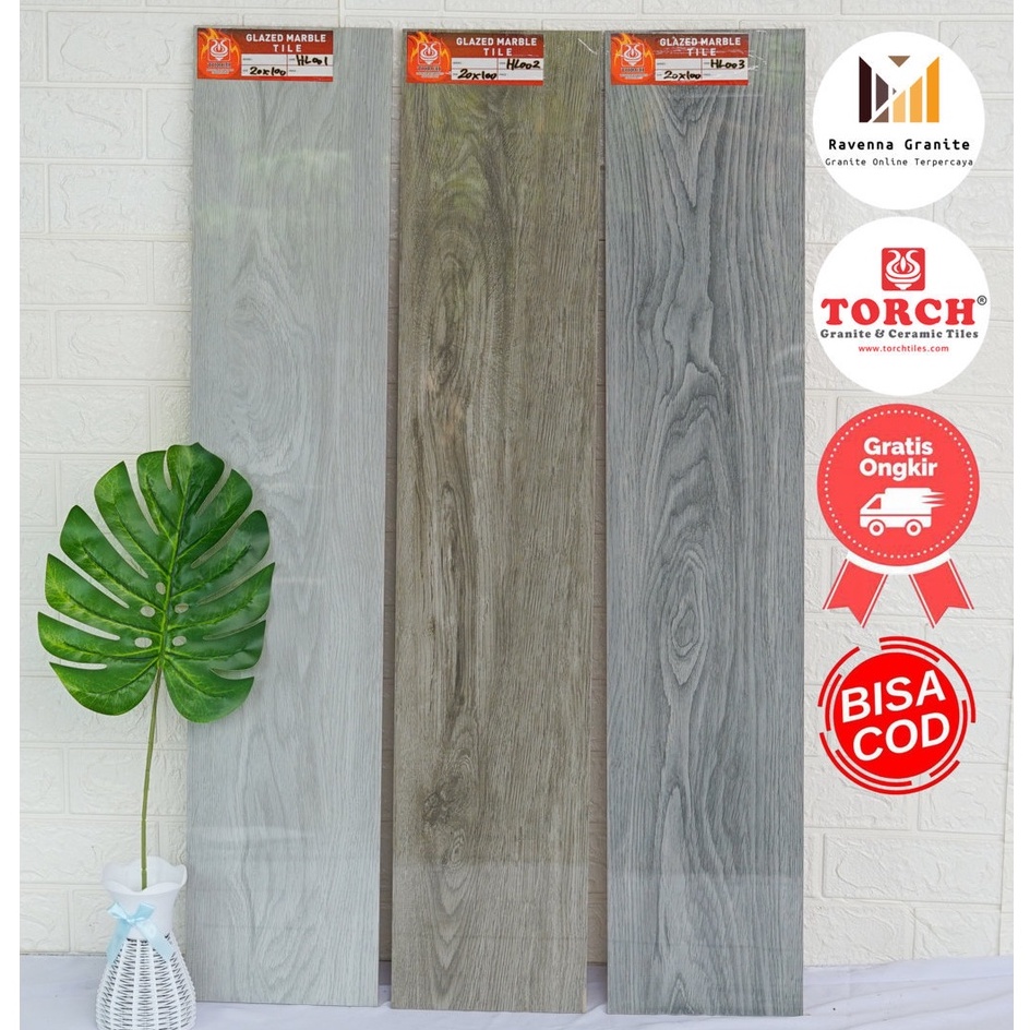 Jual Granit Lantai Motif Kayu Seri HL 20x100 Glossy Torch Free Ongkir | Shopee Indonesia