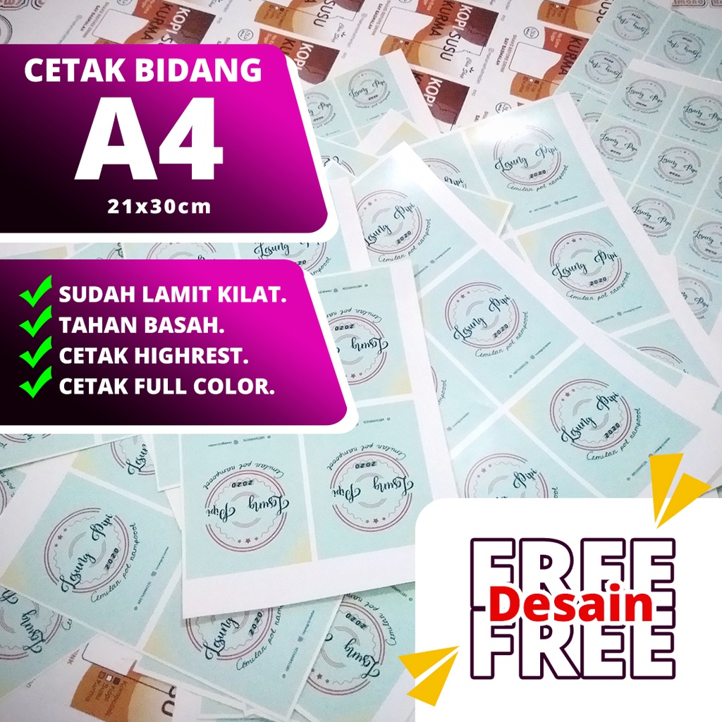Jual CETAK STICKER KILAT A4 UNTUK LABEL USAHA / STICKER KEMASAN / STICKER LOGO / STICKER PRODUK ...
