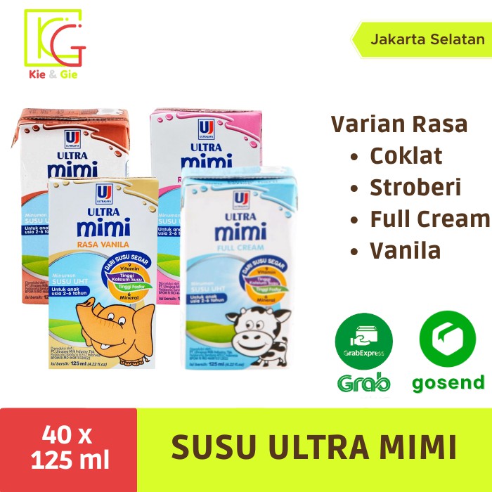 Jual Susu ULTRA MIMI 125ml Rasa coklat , strawberry , full cream ...