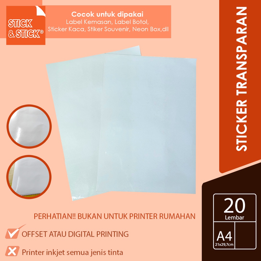 Jual STICKER TRANSPARAN / STIKER VINYL TRANSPARANT INKJET A4 20 LEMBAR ...