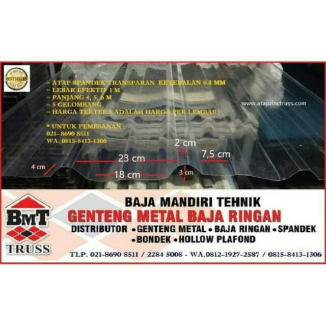 Jual Atap Spandek transparan / Atap transparan spandek 1m x 4m | Shopee ...