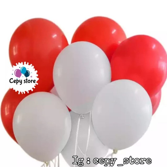 Jual BALON- BALON LATEX DOFF MERAH PUTIH / BALON MERAH PUTIH PER PACK ...