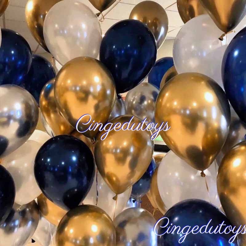 Jual Paket balon set warna navy blue metalik putih chrome gold isi 30 ...