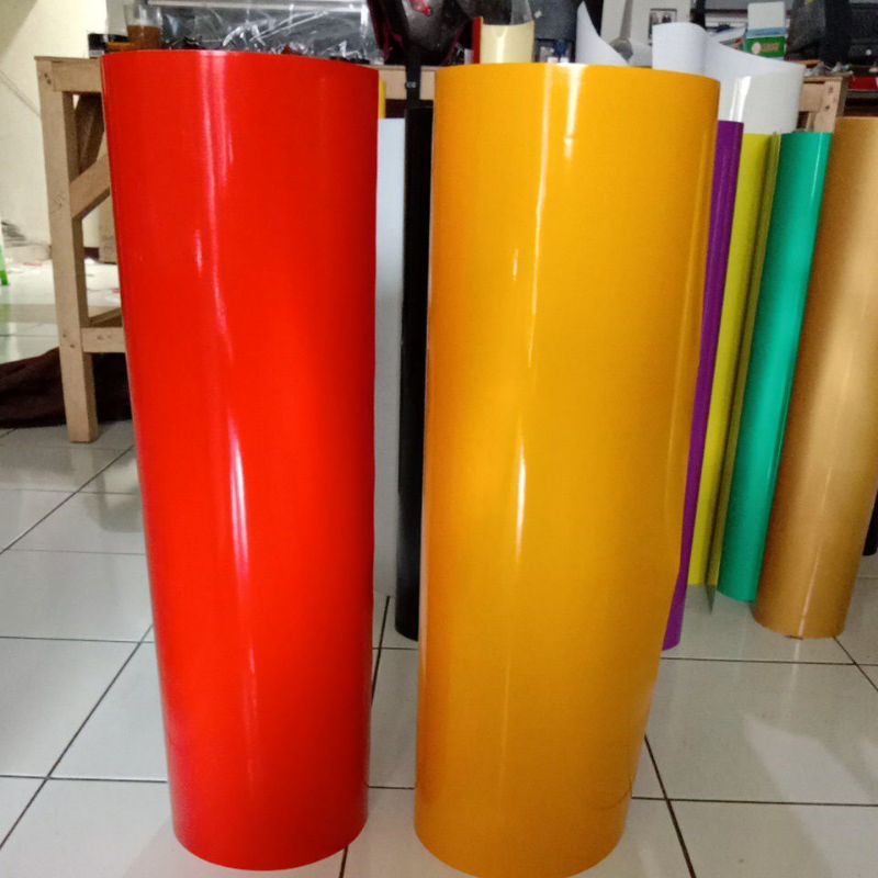 Jual stiker cutting merah kuning mantul cahaya / bahan stiker cutting ...