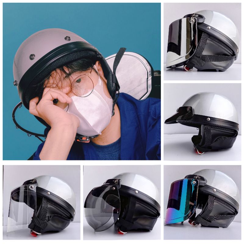 Jual Helm Chips Cetok Bogo Setengah Retro Silver Gloss- Helm pilot ...