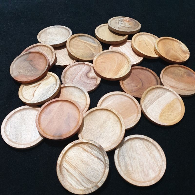 Jual RUSTIC Round coaster tatakan gelas kayu bulat Ø 7cm 7,5cm 8cm 8 ...