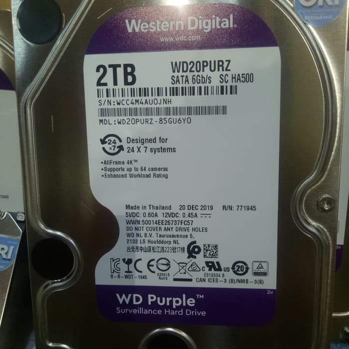 Jual WD Purple 2TB CCTV HDD NEW & ORI WD20PURZ | Shopee Indonesia