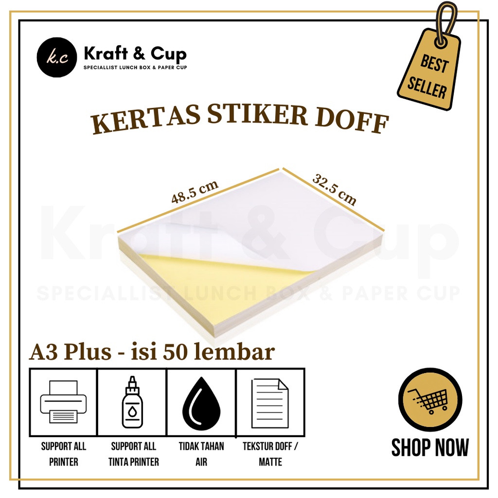 Jual Kertas Stiker A3 Plus Doff isi 50 lembar / Sticker A3 Plus Doff ...