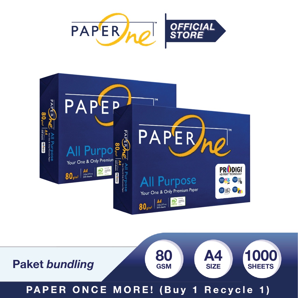 Jual PaperOne Kertas A4 80gr All Purpose 2 Rim (1000 lembar) Kertas HVS ...