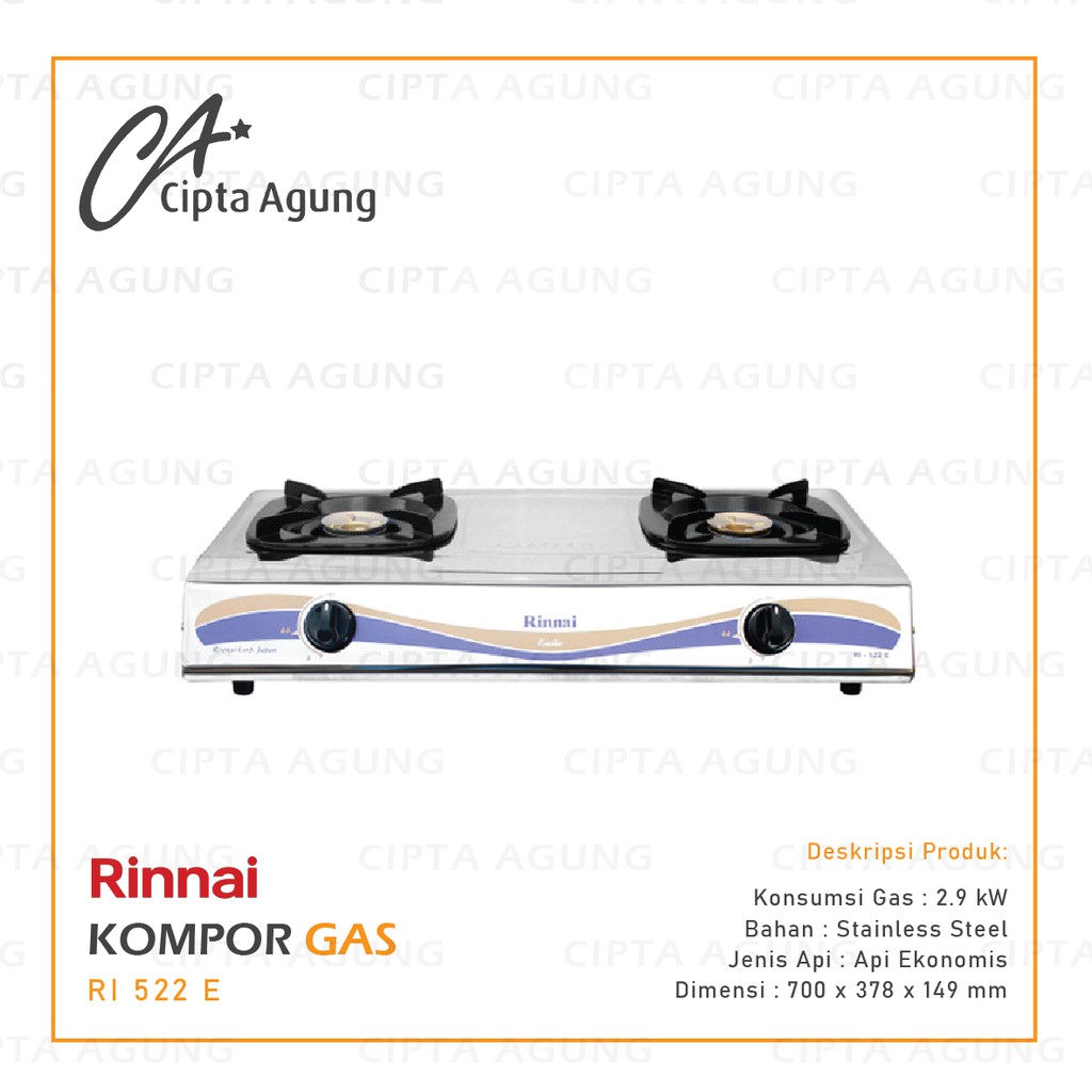 Jual KOMPOR GAS RINNAI RINAI 2 TUNGKU RI 522 E RI-522E RI 522E BAHAN ...