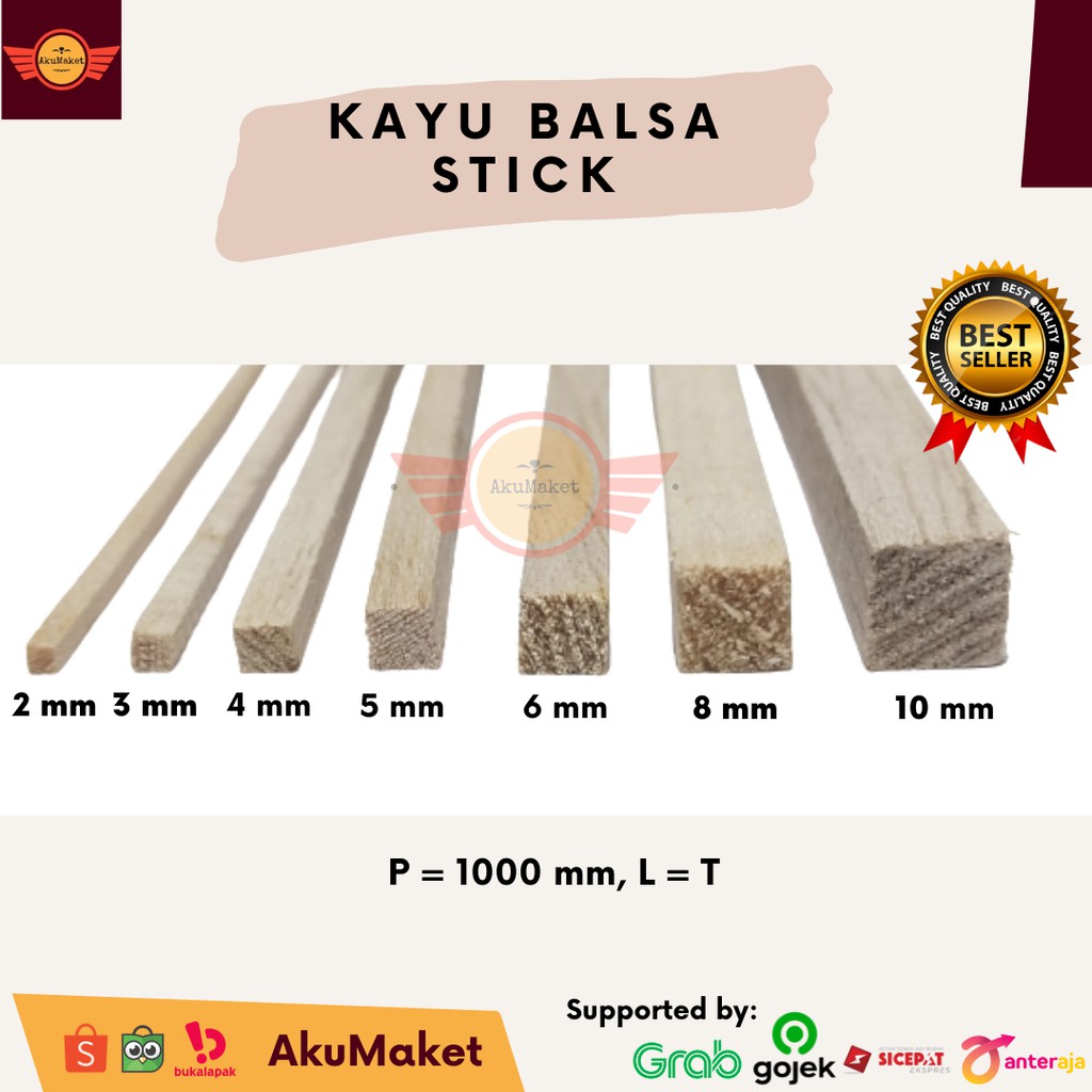 Jual Kayu Balsa Stick 1000 x 2 x 2 mm (High Quality) ISI 30 PCS ...